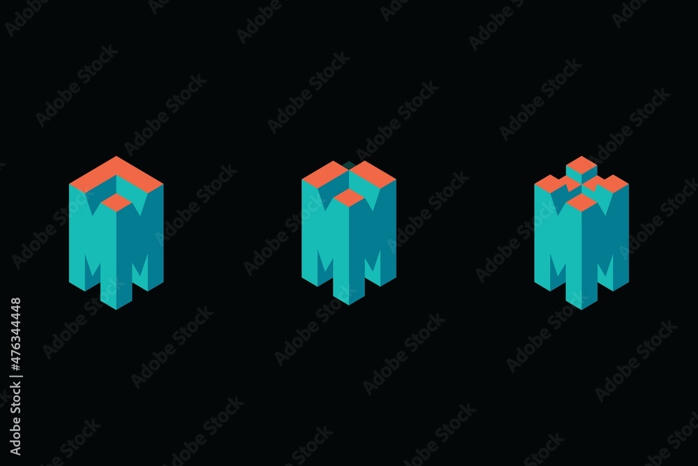 Modern logo set of 3 Dimensional letter M. Three beautiful illustration ...
