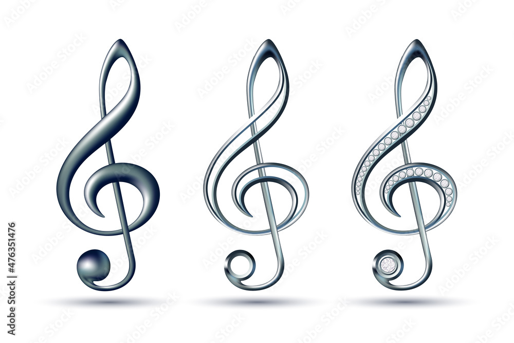 Realistic silver metallic note symbols. Set of treble clef Stock Vector ...