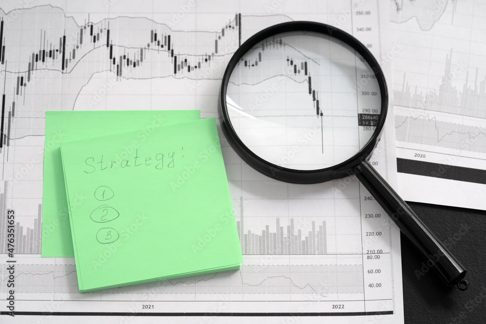 Financial instrument movement charts on white sheet of paper ...