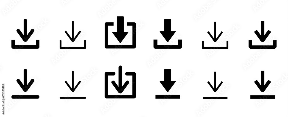 Download icon set. Download buttons vector icons set. Stream down ...