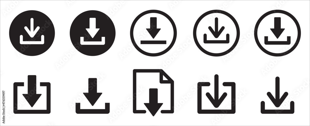 Download icon set. Download buttons vector icons set. Stream down ...