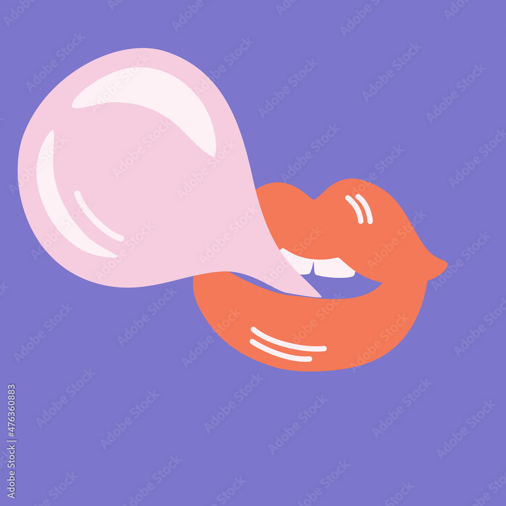 Vetor de Lips inflate bubble gum. Feminism movement and sisterhood ...