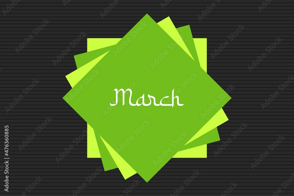 March Arabic style typography text on green square shape vector ...