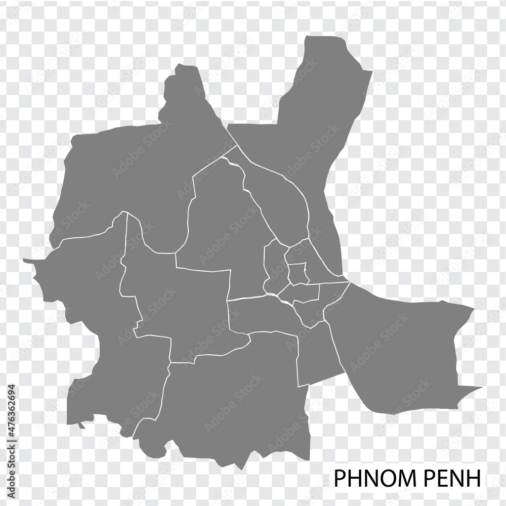 High Quality map of Phnom Penh is a capital of Cambodia, with borders ...
