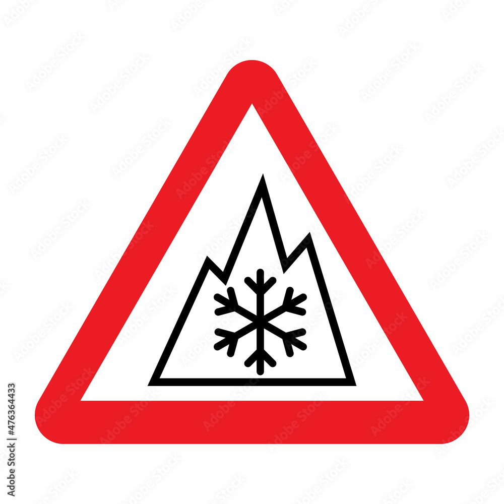 3PMSF (Three-Peak Mountain Snow Flake) warning sign. Vector ...