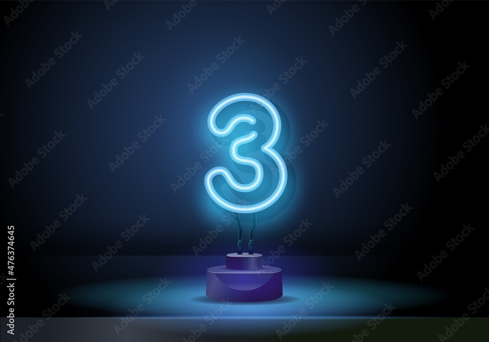 Three neon number in neon style. Neon city font sign number 3 ...