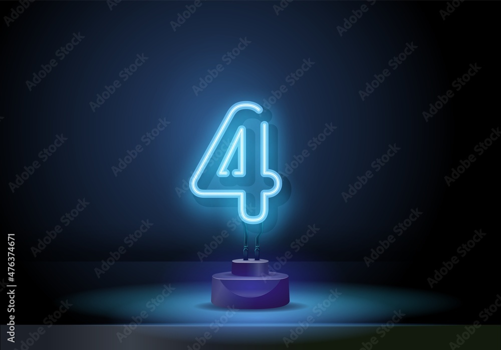 Four number in neon style. Neon city font sign number 4, signboard four ...