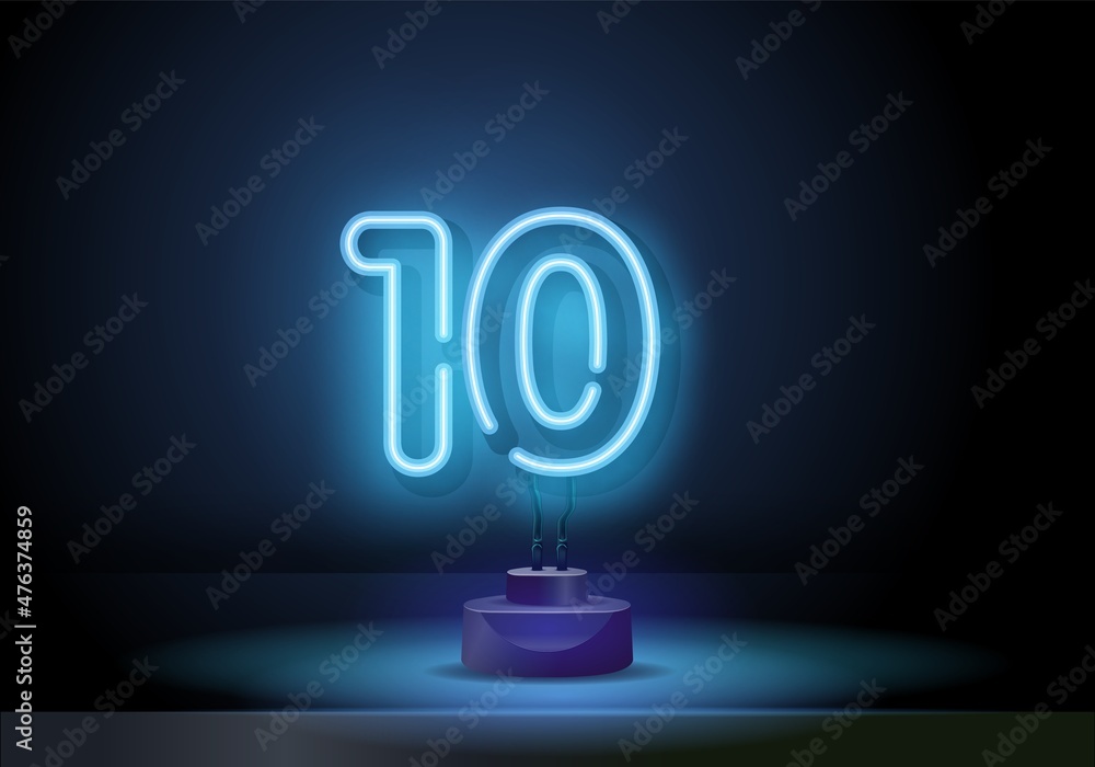 Number 10 Neon Text Vector. Blue Ten neon sign, design template, modern ...