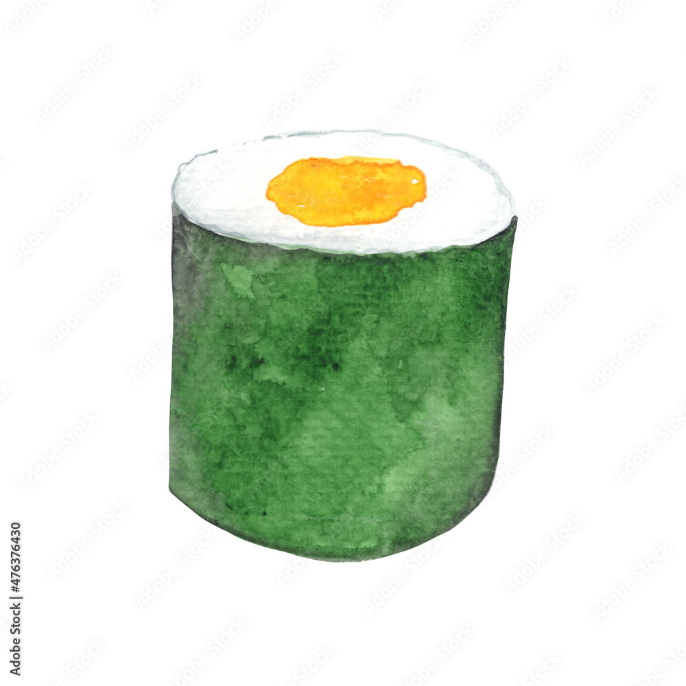 Tamago sushi isolated watercolor illustration for decoration on ...