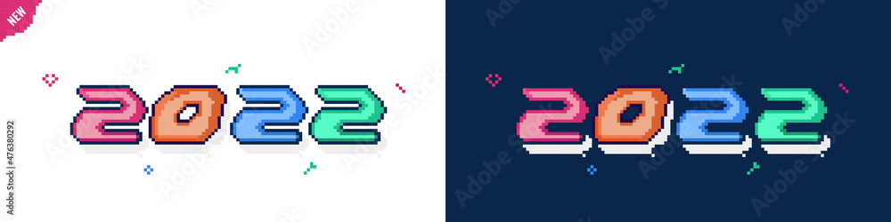 3d colorful Pixel art 2022 number on white background. 2022 pixel ...