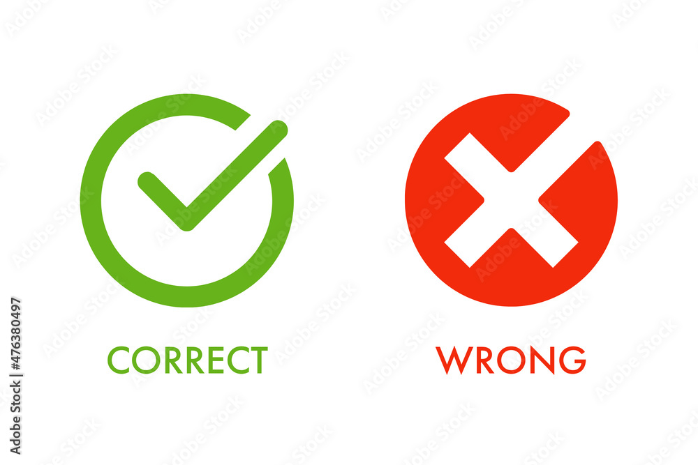 Ilustração do Stock: Green tick symbol and red cross sign in circle ...