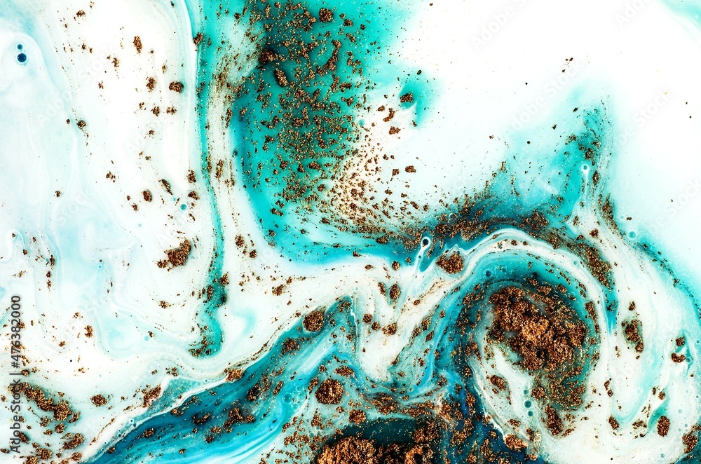 TIFFANY BLUE. Liquid marble pattern with bronze powder. Style ...