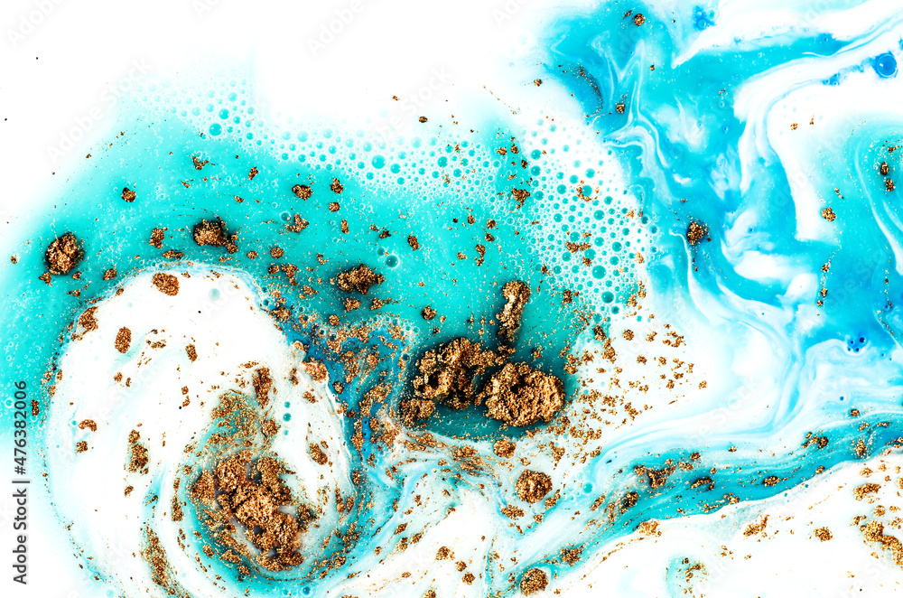 TIFFANY BLUE. Liquid marble pattern with bronze powder. Style ...