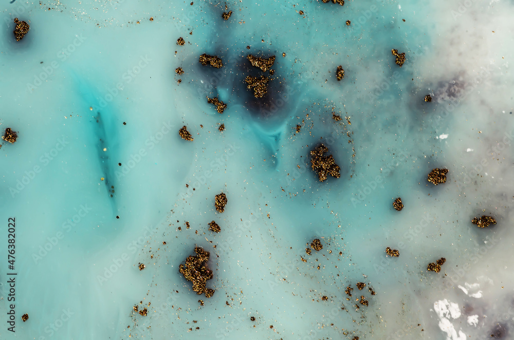 TIFFANY BLUE. Liquid marble pattern with bronze powder. Style ...