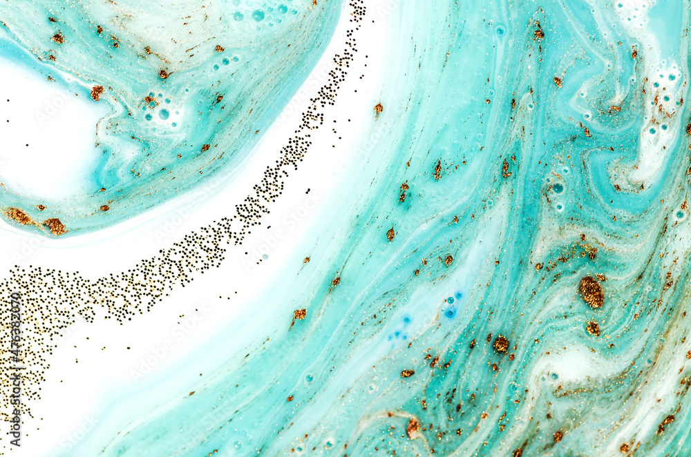 TIFFANY BLUE. Liquid marble pattern with bronze powder. Style ...