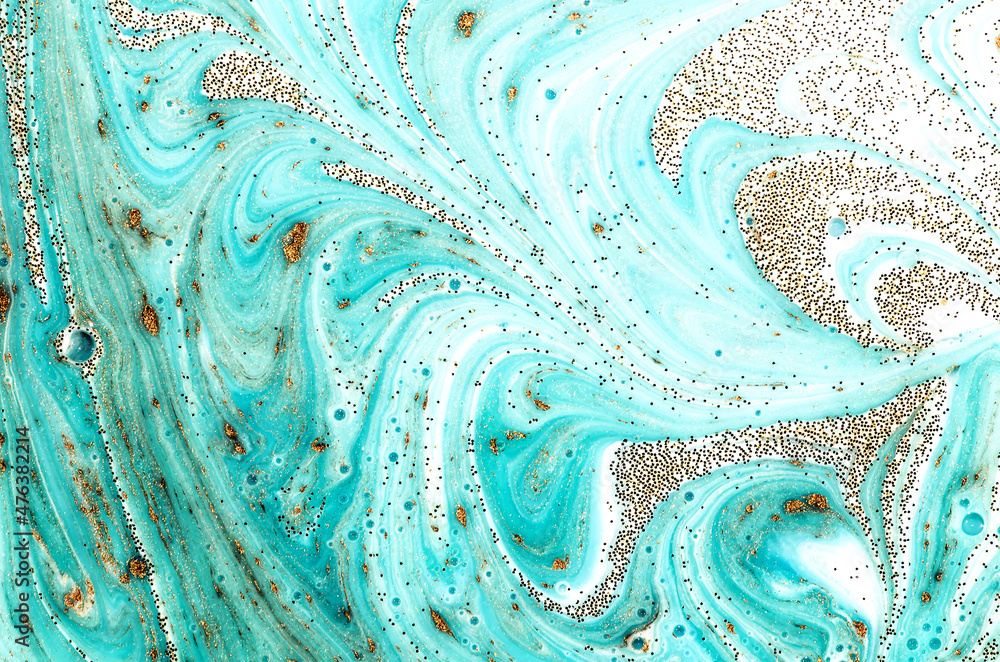 TIFFANY BLUE. Liquid marble pattern with bronze powder. Style ...