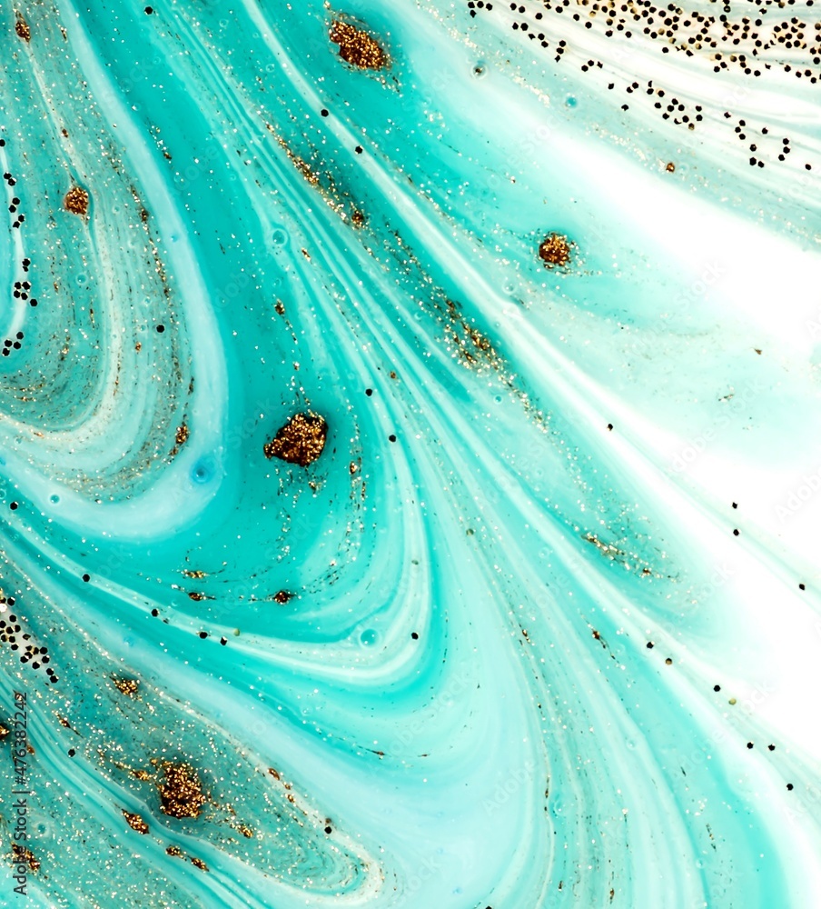 TIFFANY BLUE. Liquid marble pattern with bronze powder. Style ...