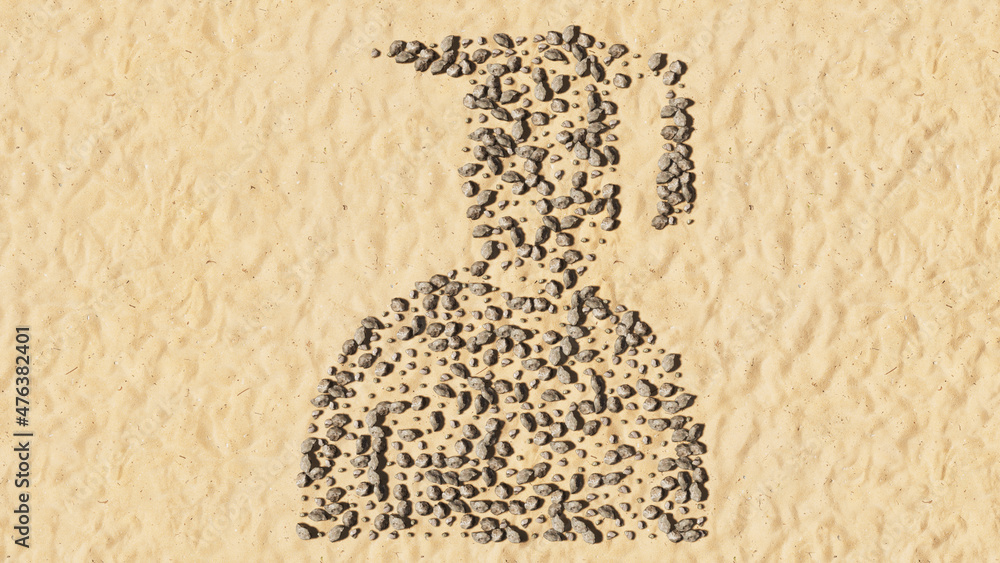 Concept conceptual stones on beach sand handmade symbol shape, golden ...