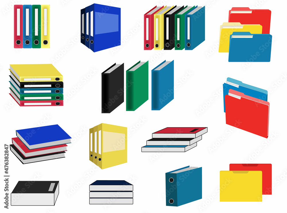 Office file folder set vector.Standing red,blue file and folders ...