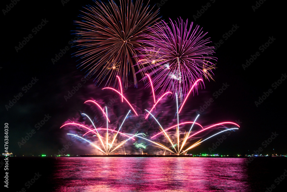 Amazing beautiful colorful fireworks display on celebration night ...