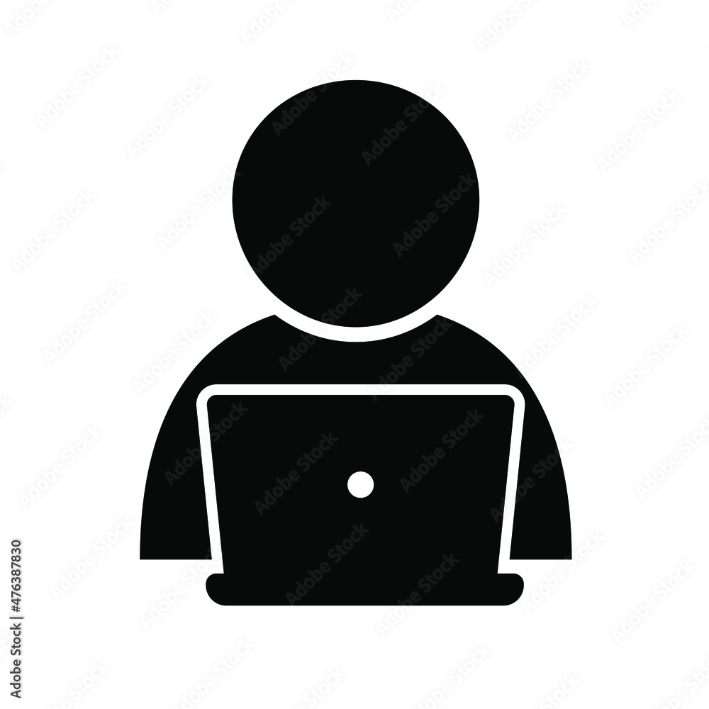 User working with computer vector icon, person with laptop icon. Stock ...