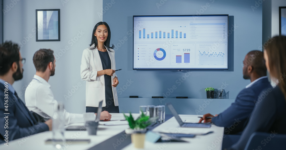 Office Conference Room Meeting: Portrait of Confident Asian Female Top ...