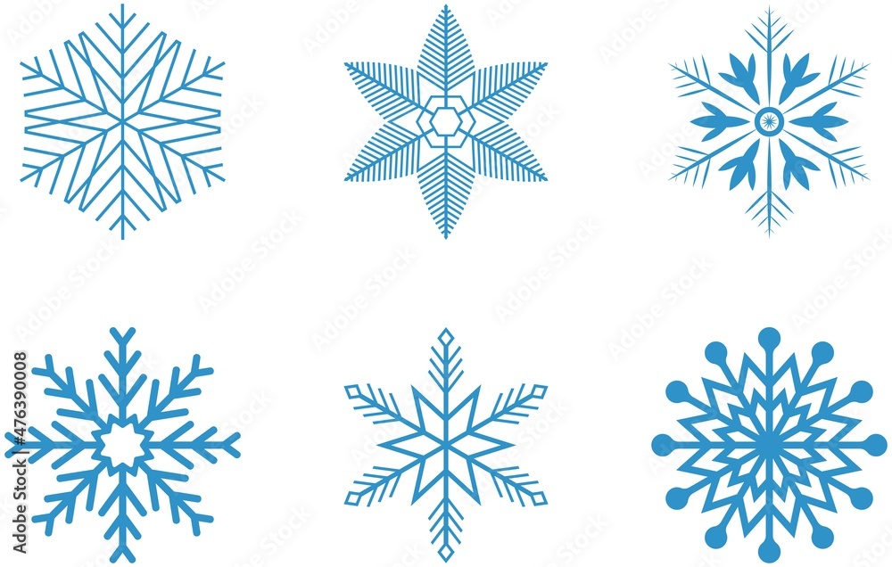 Eisblaue frostige abstrakte Schneeflocken Symbol set auf einem weissen ...