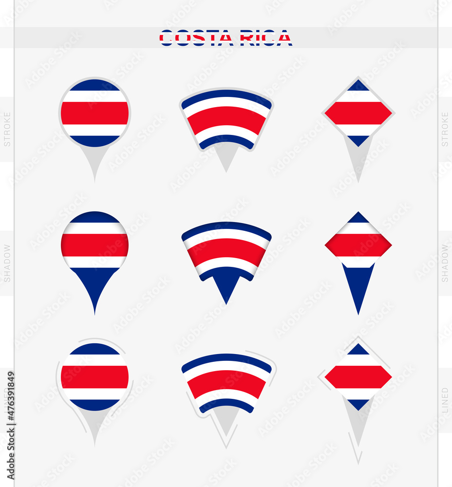Costa Rica flag, set of location pin icons of Costa Rica flag. Stock ...