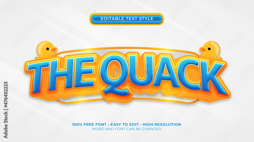 Font effect The quack text style 3d shiny orange and blue. eps vector ...