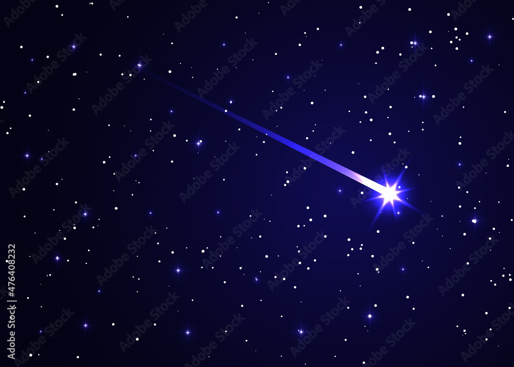 comet in the starry space sky, star and comet universe background. Astrology horizontal backdrop ...