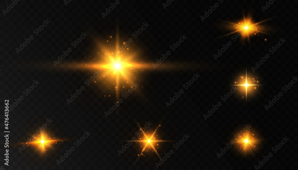 Bright yellow light effect with rays and highlights for vector ...