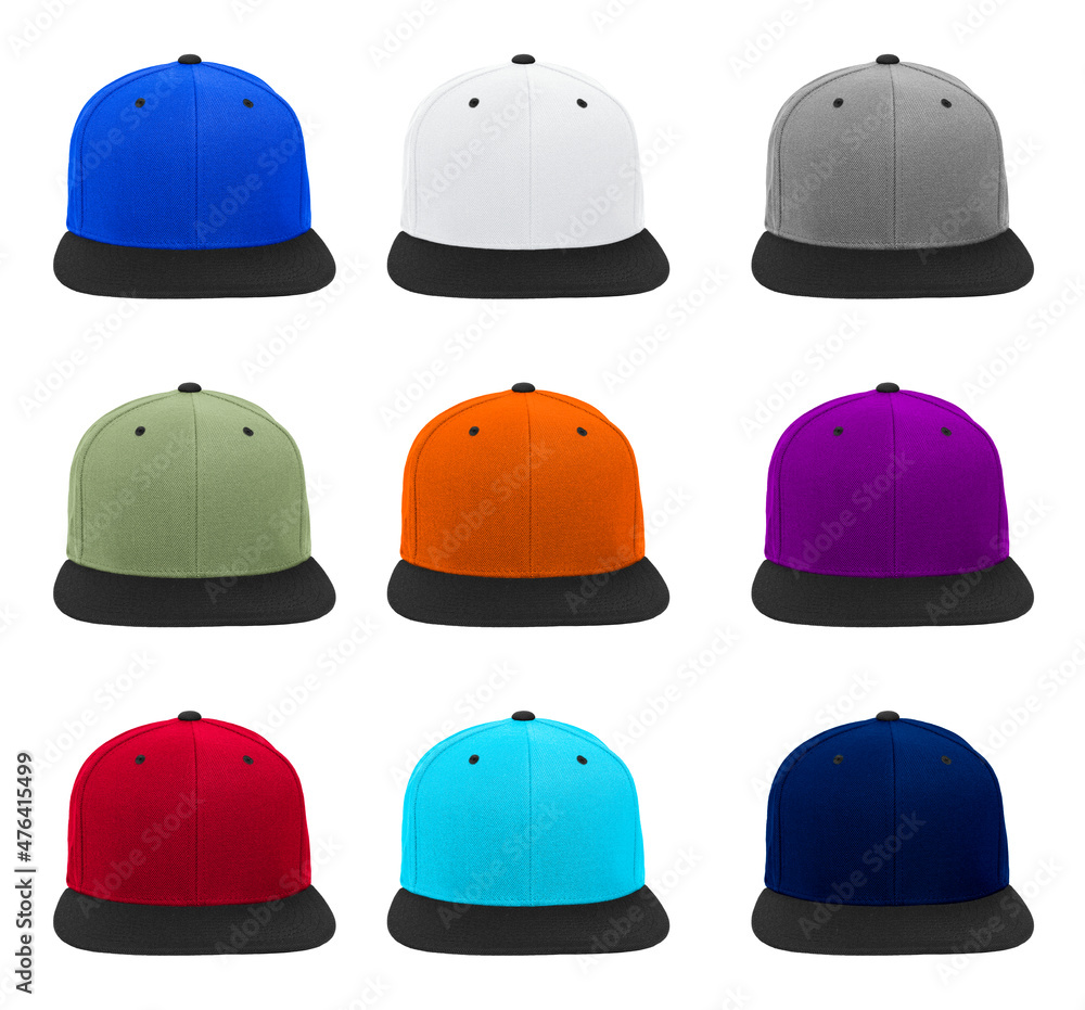Blank baseball snapback cap set two tone color on white background ...