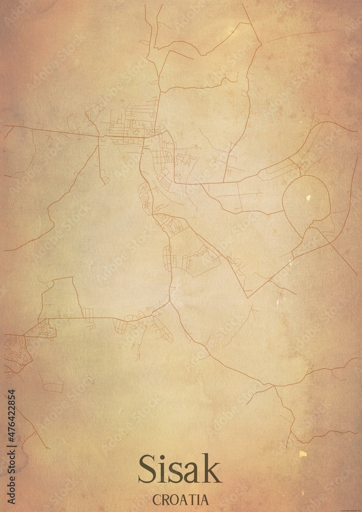 Vintage map of Sisak Croatia. Stock Photo | Adobe Stock
