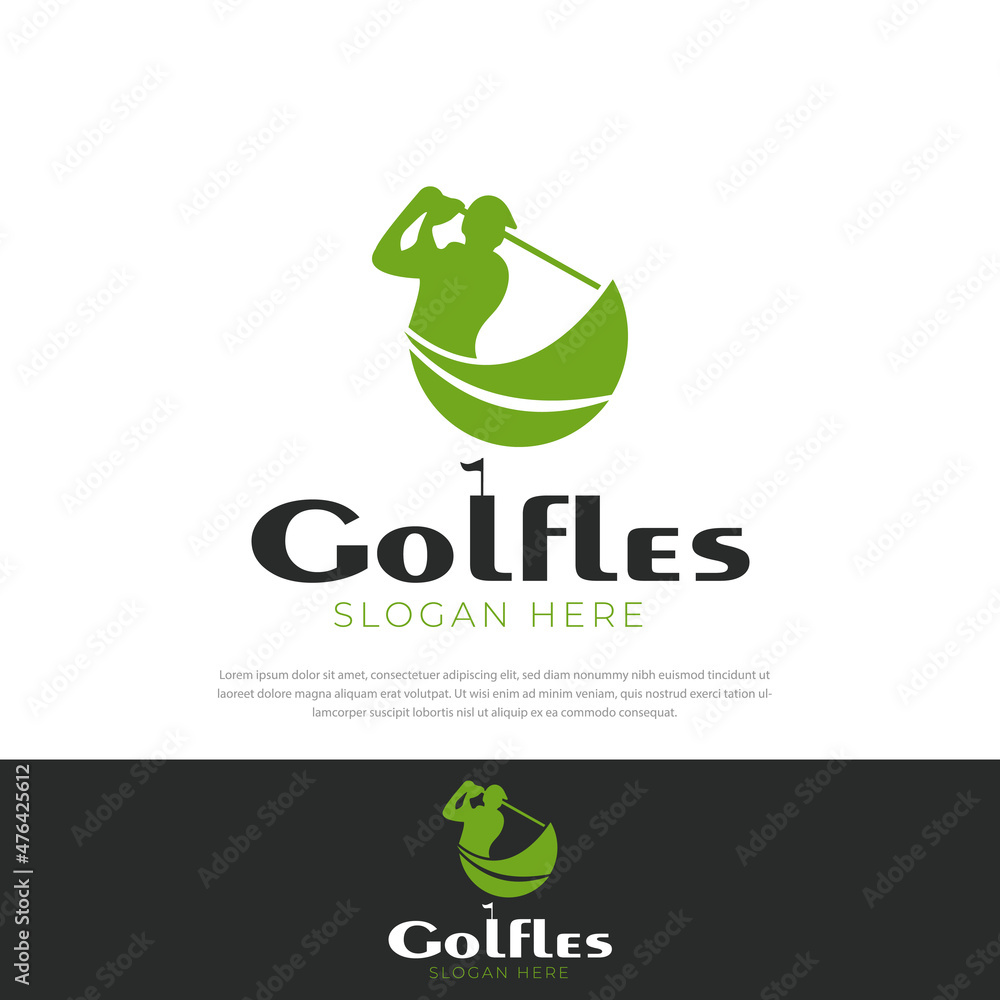 Golf illustration logo with golfer hitting golf ball, template, symbol ...