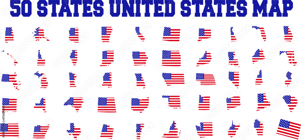 Vetor do Stock: Colorful 50 State map of United States of America ...