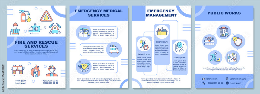 Emergency services brochure template. Rescue from disaster. Booklet ...