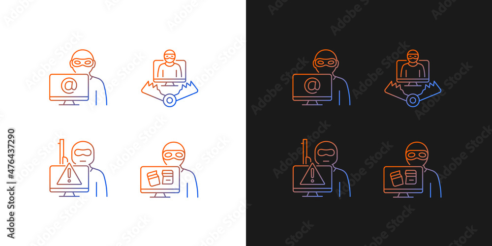 Vecteur Stock Cyber attacker gradient icons set for dark and light mode ...