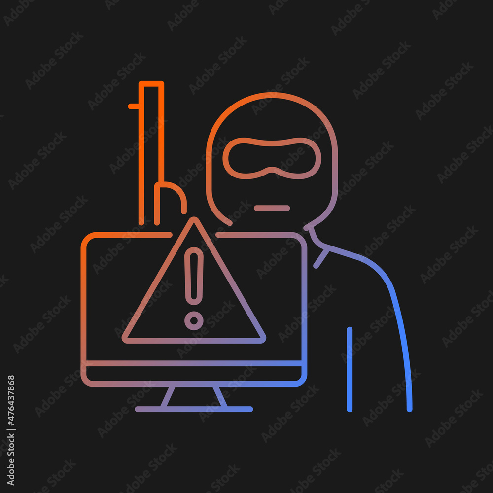 Cyberterrorism gradient vector icon for dark theme. Illegal cyber ...