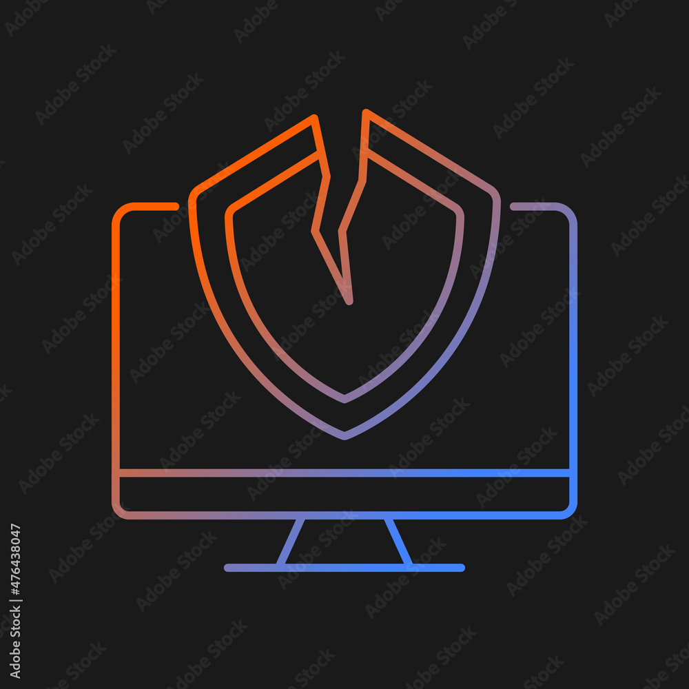 Cybersecurity vulnerability gradient vector icon for dark theme. System ...