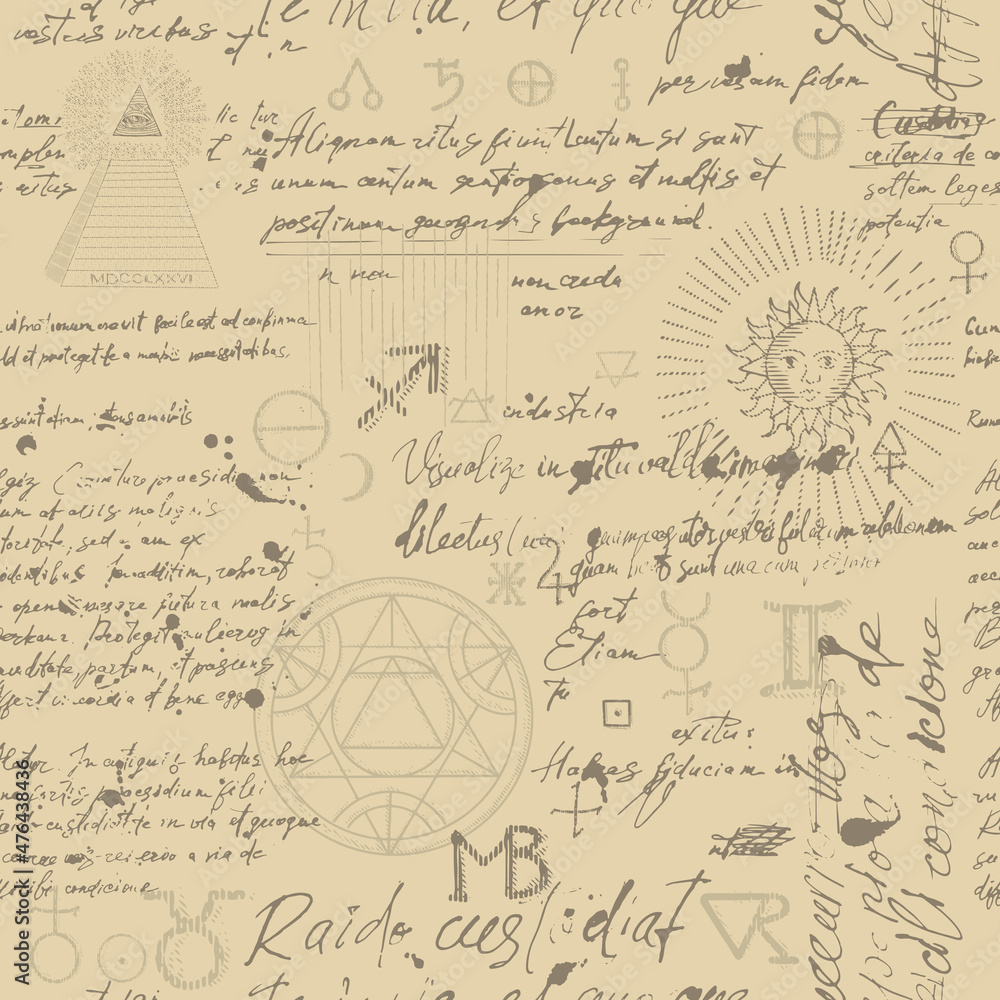 Seamless esoteric pattern. Alchemy, magic, witchcraft and mysticism are ...