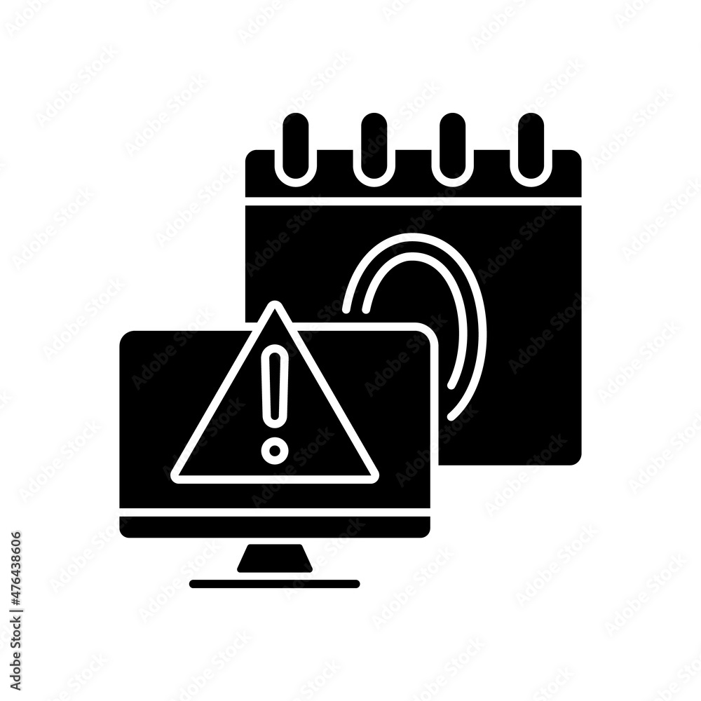 Zero day attack black glyph icon. Vulnerable software. Fixing program ...