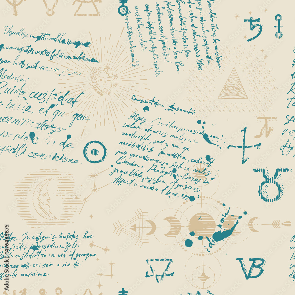 Seamless esoteric pattern. Astrological, magical and esoteric symbols ...