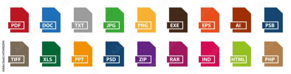 File icon set. Collection of file or folder icons with different ...