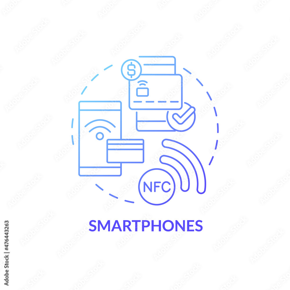 Smartphones blue gradient concept icon. NFC payment solution. Touchless ...
