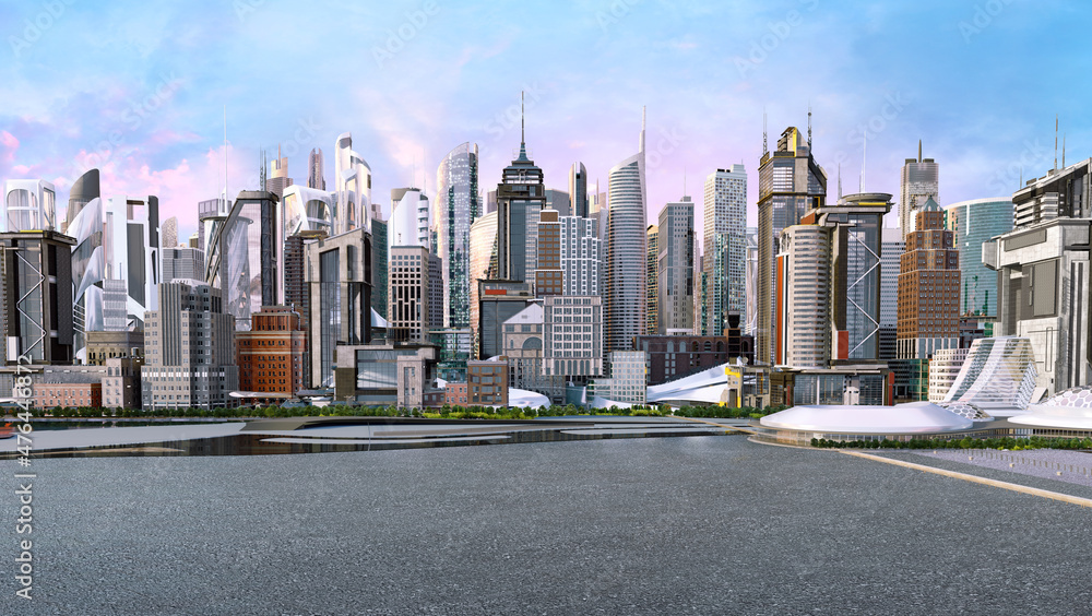 City skyline panorama: skyscrapers, buildings, hotels. Modern cityscape ...