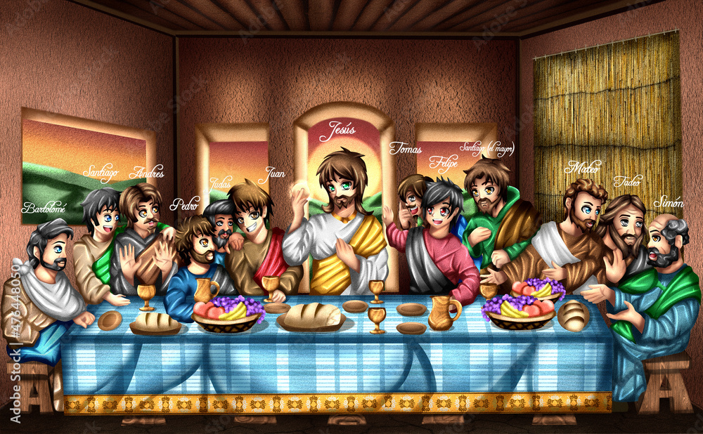 Poster Portrait of the last supper of jesus christ with his aposteles ...