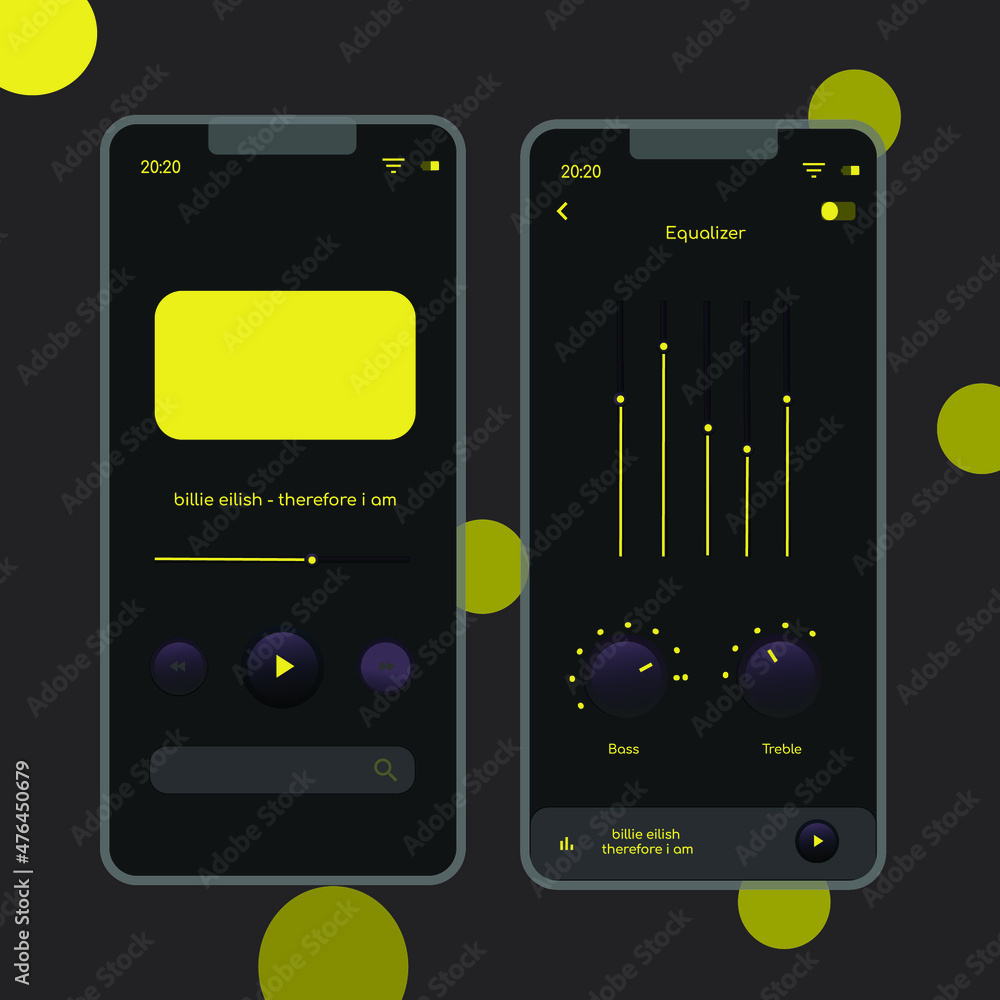 Mobile interface apps, playlist vector icons. Landing page, mobile app ...