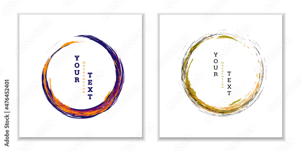 Zen ink circle emblem. Set. Paint strokes. Multi-colored strokes ...