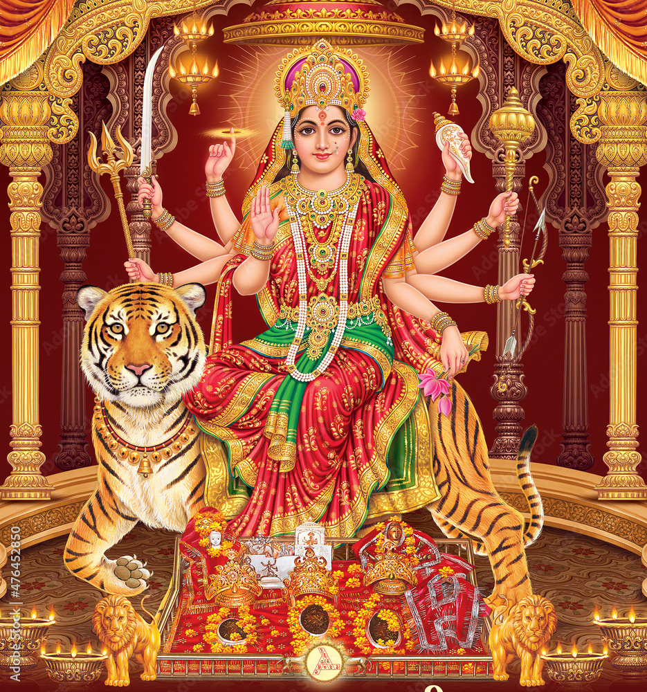 Durga Mata with colorful background, digital wall poster Stock ...
