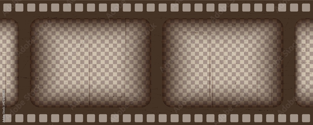 Old brown cinematic frame on a transparent background. Scratched ...